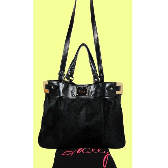 Milly | Bags | Milly Amelia Black Hair Calf Leather Tote Shoulder Bag ...